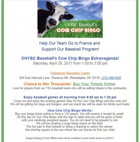 Support CHYSC with Cow Chip Bingo - Chestnut Hill