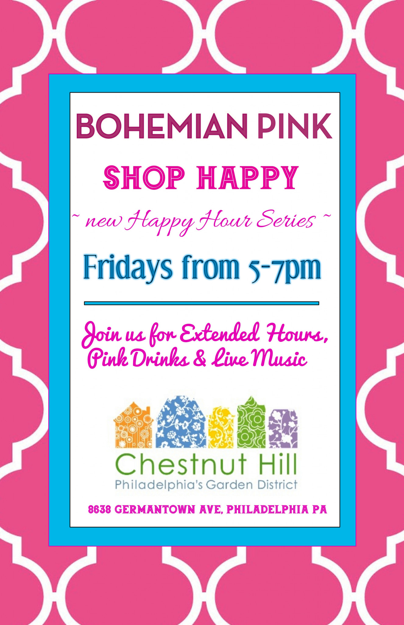 Bohemian Pink Happy Hour Fridays - Chestnut Hill