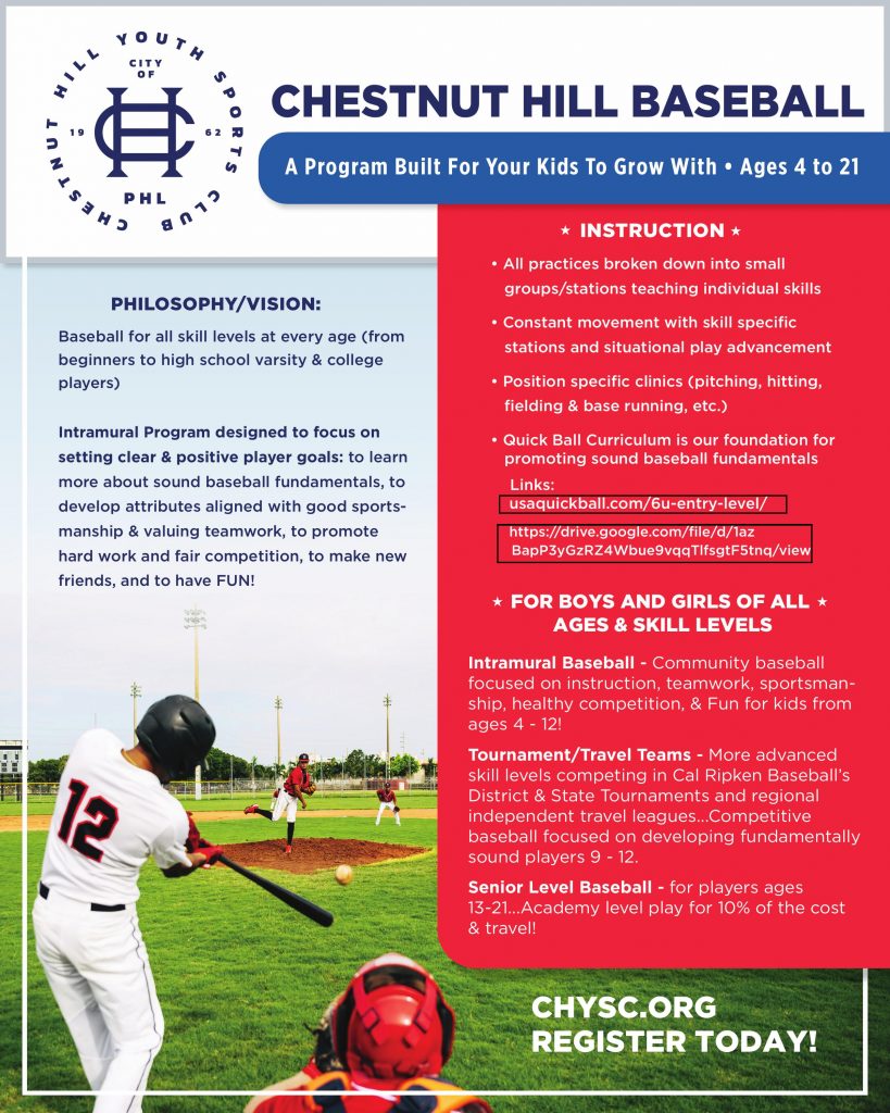 Register Now! Chestnut Hill Youth Sports Club Baseball - Chestnut Hill